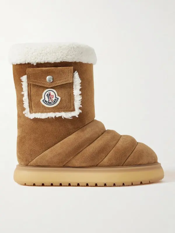 Moncler Gaia Shearling-trimmed Suede Boots - Brown