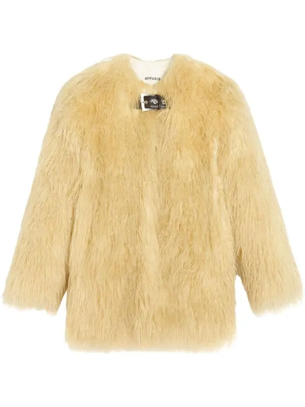 Apparis Petra Buckle-fastening Faux-fur Coat - Neutrals