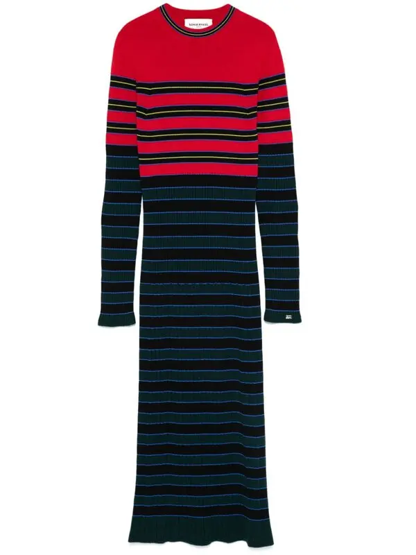Sonia Rykiel Paris Striped Knitted Midi Dress