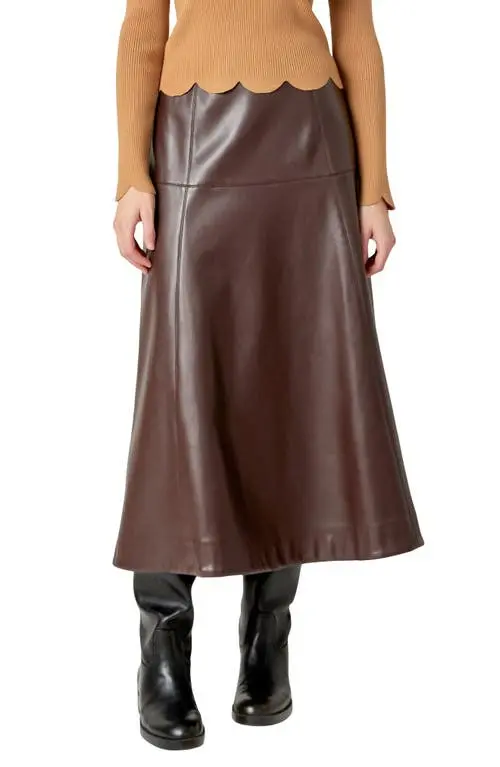 English Factory High-waist Faux Leather Midi Skirt - Dark Brown
