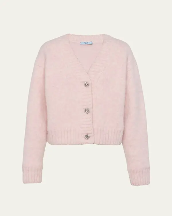 Prada Shetland Wool Cardigan With Jeweled Buttons