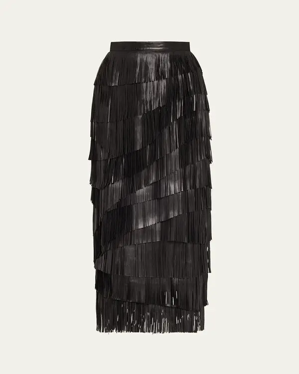 Ulla Johnson Therese Leather Fringe Midi Skirt