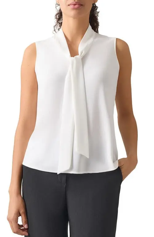 KASPER Sleeveless Tie-neck Top - White