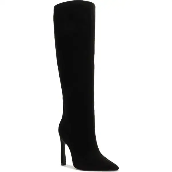 Schutz Cate Curve Knee High Boot Black Suede Editorialist