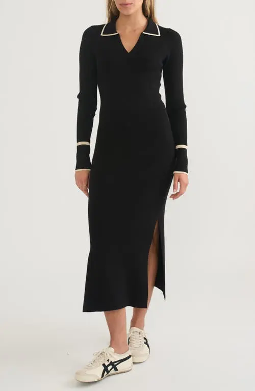 Marine Layer Contrast Trim Long Sleeve Polo Sweater Dress In Black - 50%  Off | Editorialist