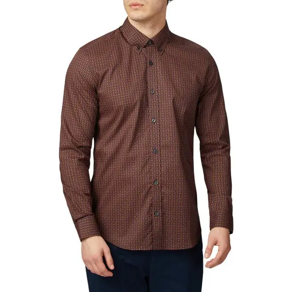 Ben Sherman Split Spot Print Organic Cotton Button-down Shirt