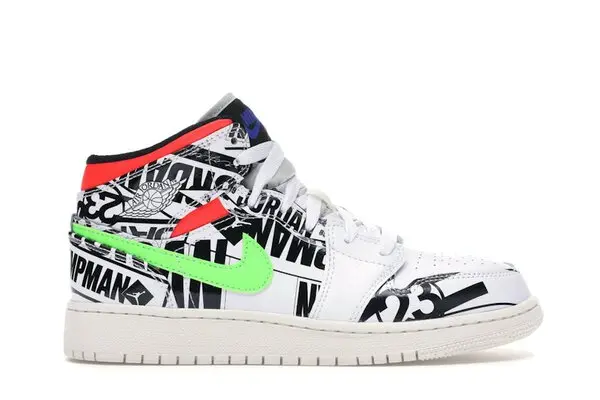 JORDAN 1 Mid All Over Logos Sneakers - White/racer Blue/black