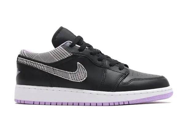 JORDAN 1 Low Houndstooth Sneakers - Black/lilac/metallic Silver