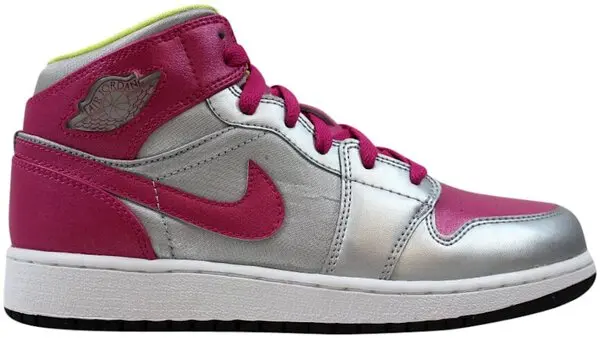 JORDAN 1 Mid High-top Sneakers - Metallic Silver/fusion Pink/electric Yellow