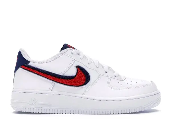Nike Force 1 Low Sneakers With 3d Chenille Swoosh - White/university Red/blue Void
