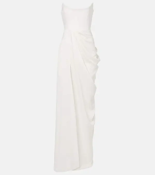 Alex Perry Bridal Draped Crêpe Bustier Gown - White