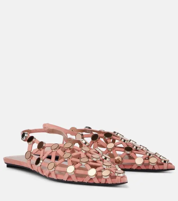 Attico Grid Embellished Slingback Flats - Pink