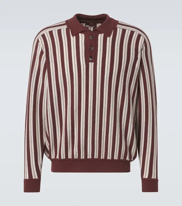 BODE Hogan Stripe Wool And Cashmere Polo Sweater - Brown