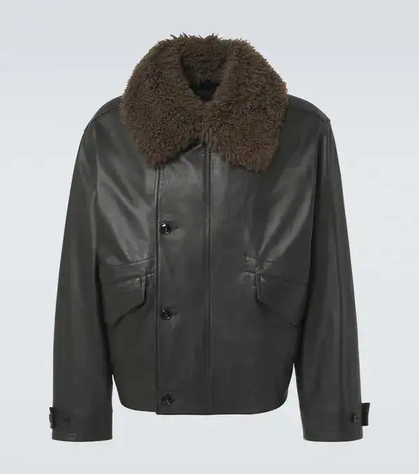 Lemaire Shearling-Trimmed Leather Blouson In Black - 30% Off