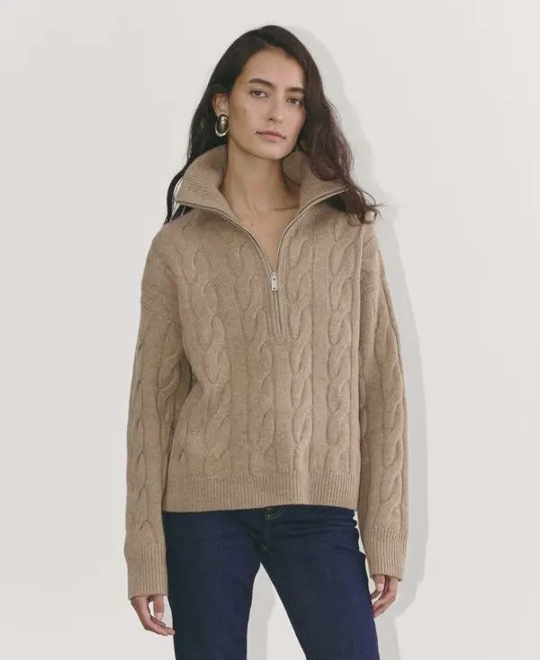 Everlane Cable Half-zip In Luxe Merino - Oat Melange