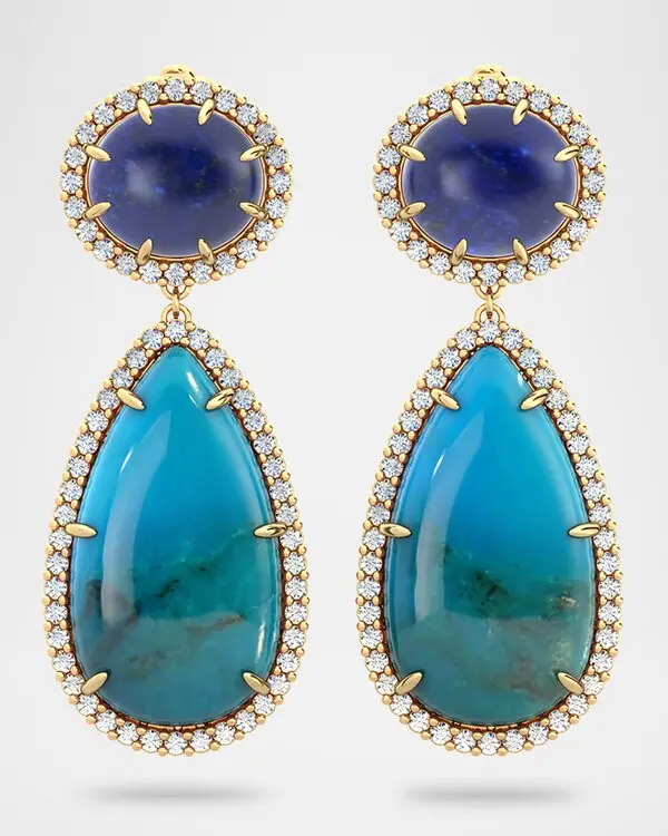 JAMIE TURNER Abilene Lapis, Turquoise, And Diamond Earrings - Lapis & Turquoise