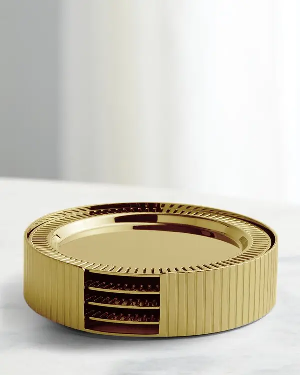 ANNA NEW YORK Striations Coasters In Holder, Set Of 4 - Gold