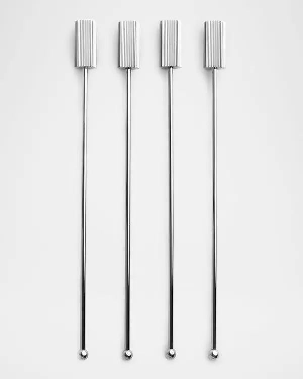 ANNA NEW YORK Striations Drink Stirrers, Set Of 4 - Silver