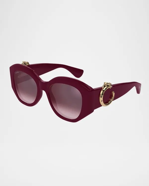 CARTIER C-logo Butterfly Sunglasses - Burgundy Colour