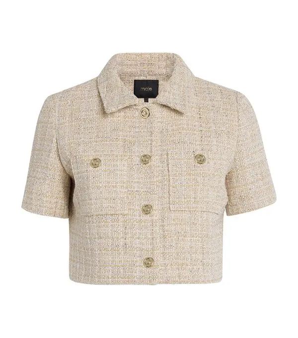 Maje Tweed Cropped Jacket - Neutral