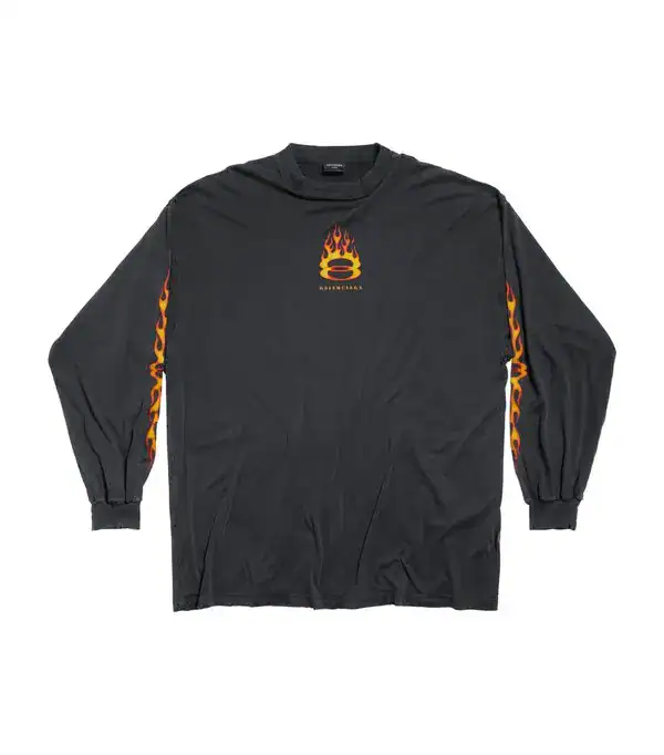 Balenciaga Flame Logo Oversized Long-Sleeve T-Shirt - Grey