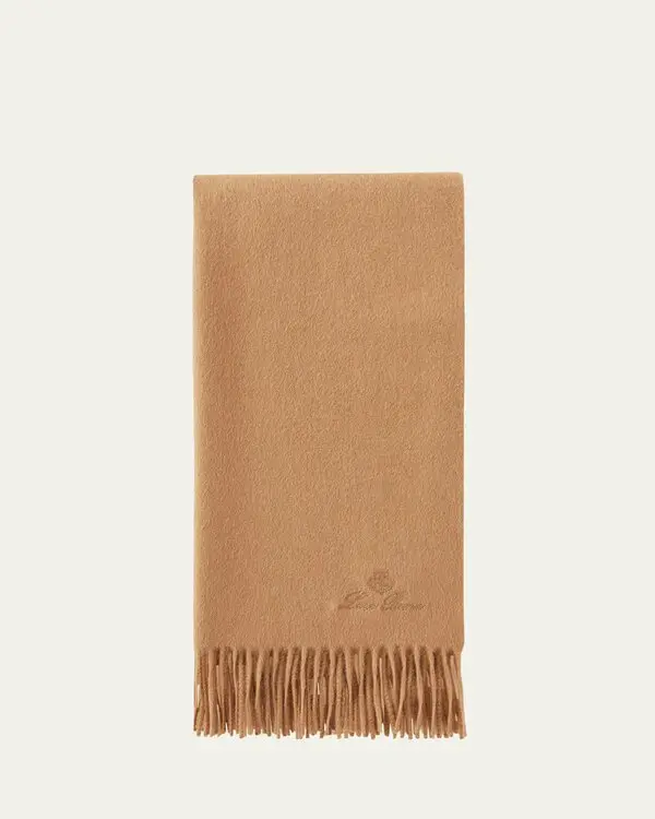Loro Piana Unita Dyed Camel Fringe Trim Scarf Light Tan