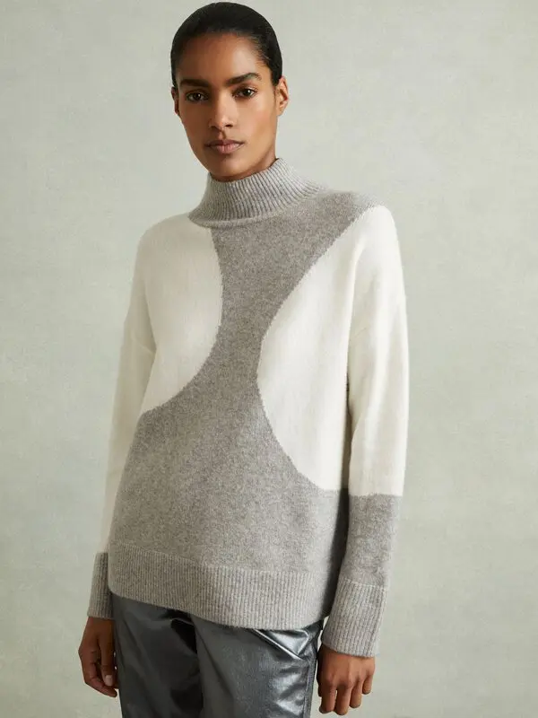 REISS Georgia Colourblock Jumper - Ivory/grey