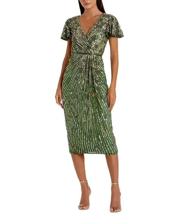 Mac Duggal Embellished Faux Wrap Dress - Sage
