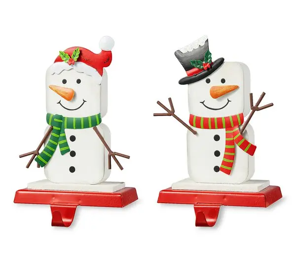 GLITZHOME Christmas S' Mores Snowmen Stocking H Olders S/2