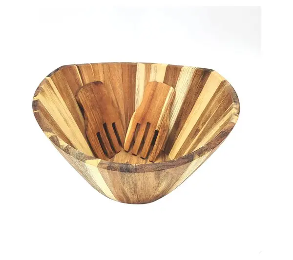 MEGACHEF Acacia Wood Salad Bowl With Serving Ut Ensils