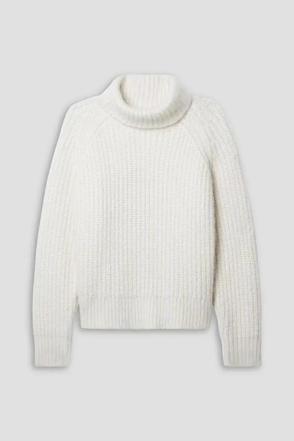NILI LOTAN Amaya Ribbed Cashmere Turtleneck Sweater - Ivory