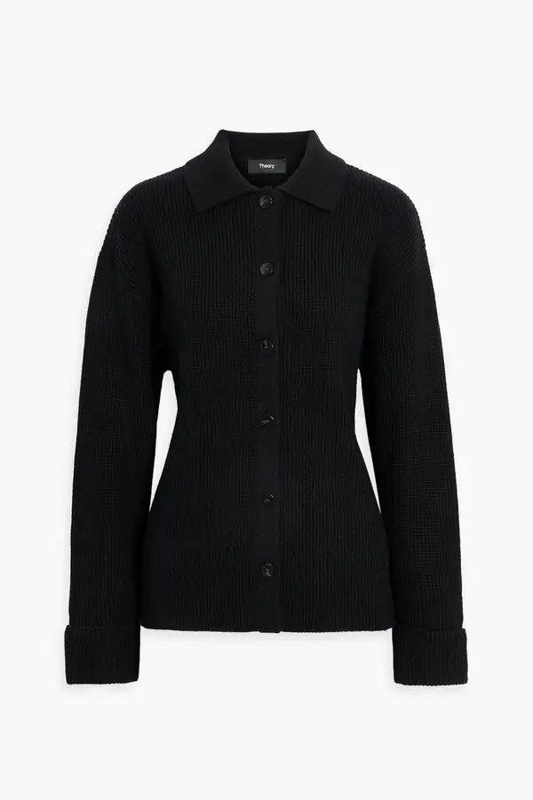 Theory Ribbed Merino Wool And Cashmere-blend Cardigan - Black