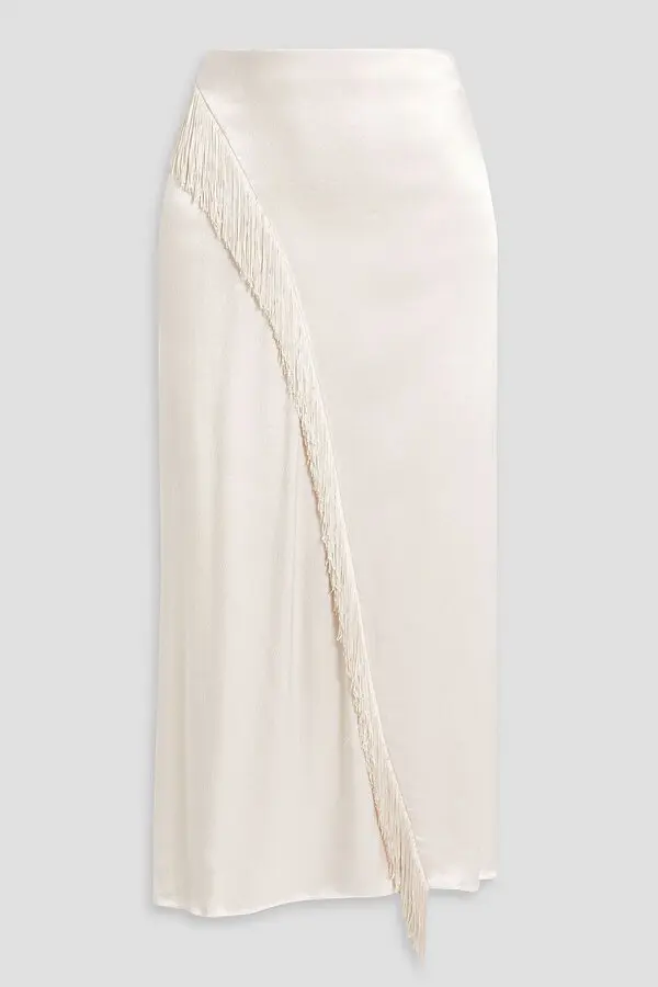 Vince Fringed Satin Midi Skirt - Ecru