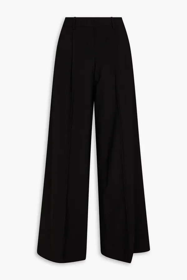 Theory Pleated Wool-blend Wide-leg Pants - Black