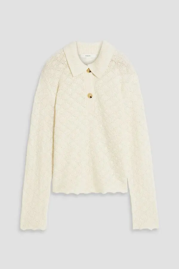 Vince Pointelle-knit Wool-blend Polo Sweater