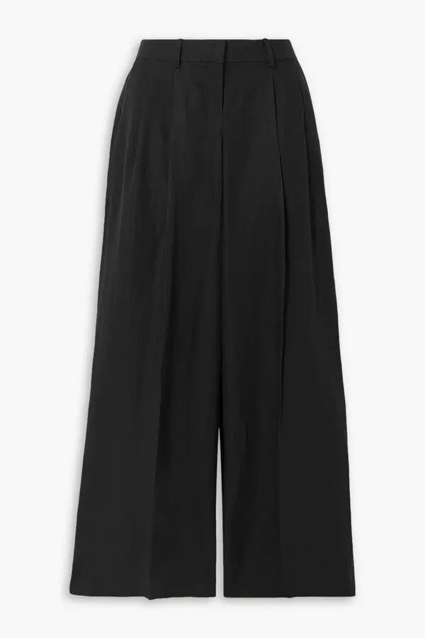 Theory Pleated Wide-leg Linen Trousers - Black