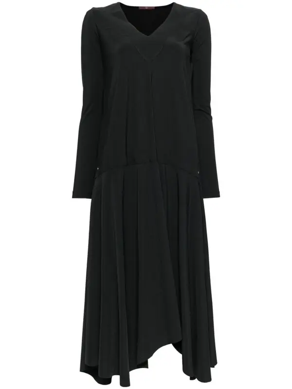 High Name Drop Waist Long-Sleeve Dress - Black | Editorialist