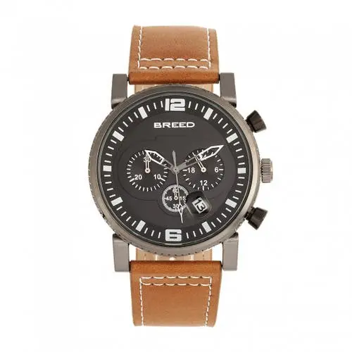 BREED Ryker Chronograph Leather Strap Watch - Camel/gunmetal