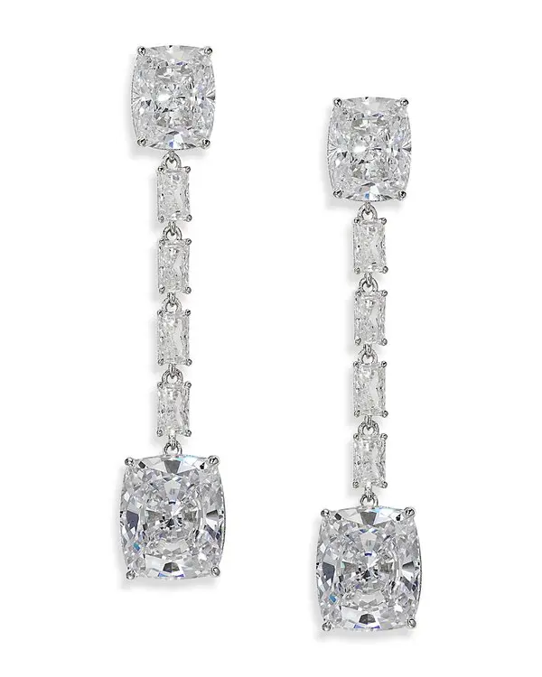 Nadri Cubic Zirconia Linear Drop Earrings - Silver
