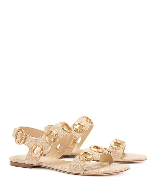Larroude Milan Raffia Sandals - Beige