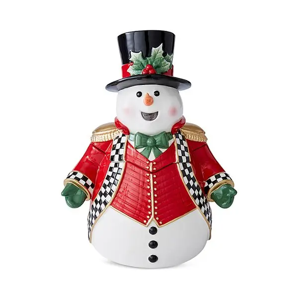 SPODE Christmas Tree Black & White Snowman Cookie Jar