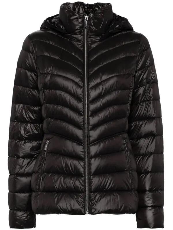 Michael Kors Chevron Packable Puffer Jacket - Black