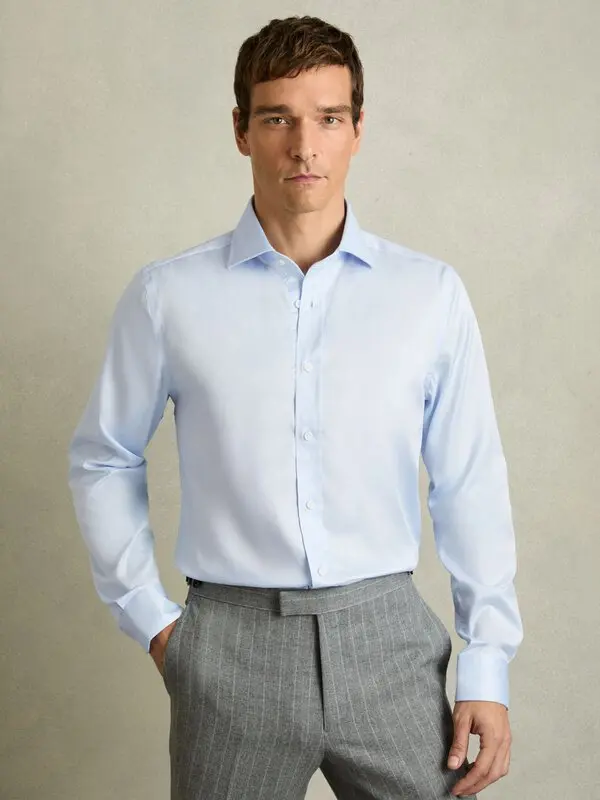 REISS Bishopsgate Regular Fit Cotton-tencel Stretch Shirt - Soft Blue