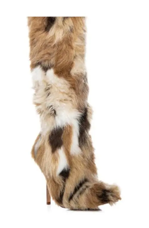 AZALEA WANG Upsetter Faux Fur Knee High Boots - Multi