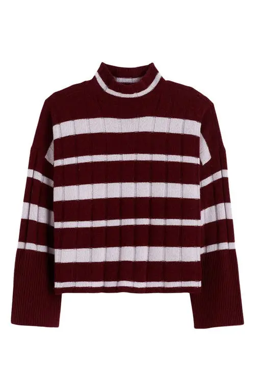 Madewell Stripe Rib Cashmere & Wool Blend Funnel Neck Sweater - Cabernet Stripe