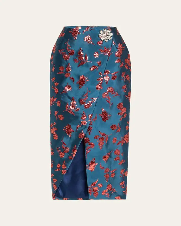 Harbison Arista Floral Brocade Midi Skirt