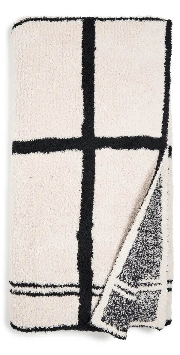 Barefoot Dreams Cozychic Grid Plaid Throw - Stone/black