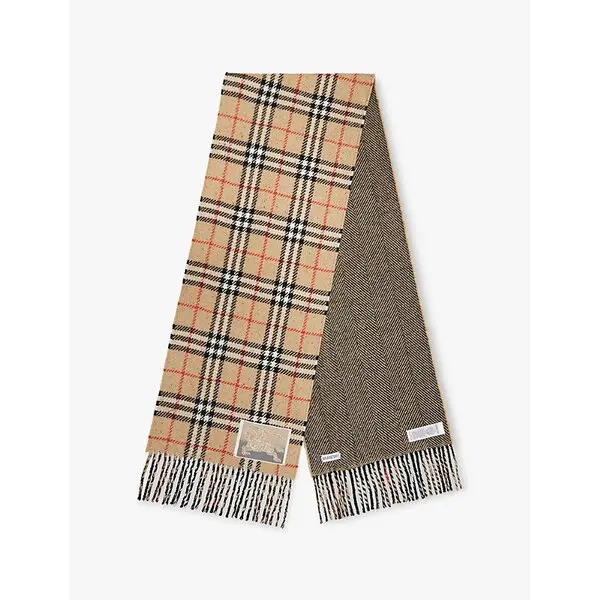 Burberry Rectangular-shape Check-pattern Wool-cashmere Blend Scarf - Sand