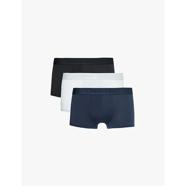 Calvin Klein Logo-waistband Pack-of-three Lyocell-blend Trunks