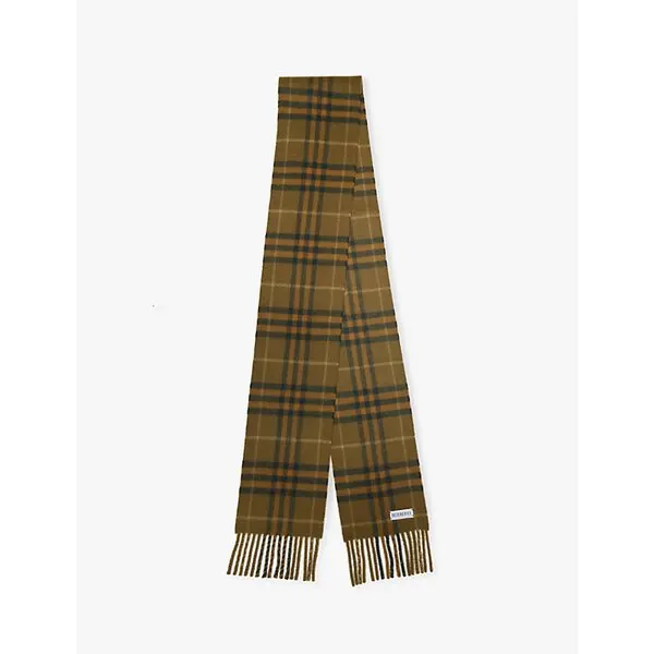 Burberry Check-print Fringed Cashmere Scarf